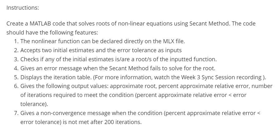 Solved Create a MATLAB code that solves roots of non-linear | Chegg.com