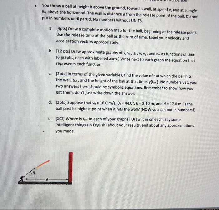 Solved You throw a ball at height h above the ground, toward | Chegg.com