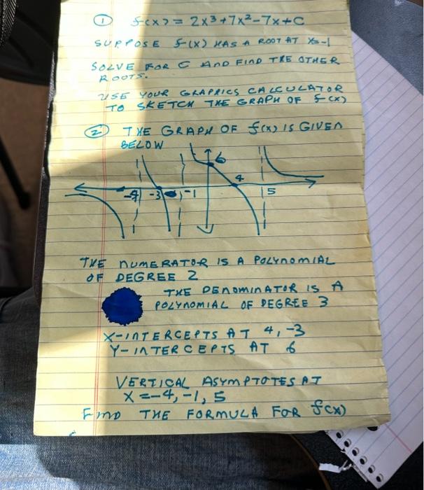 Solved 1 Sex>= 2x3 +7x²-7x+C SURPOSE F(X) HAS A SOLVE FOR C | Chegg.com