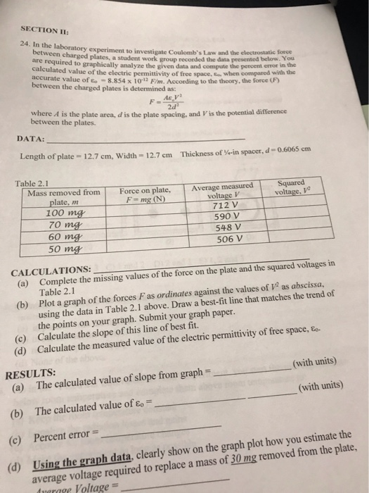 Solved SECTION II: 24. In the laboratory experiment to | Chegg.com