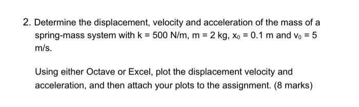 Solved 2. Determine the displacement, velocity and | Chegg.com