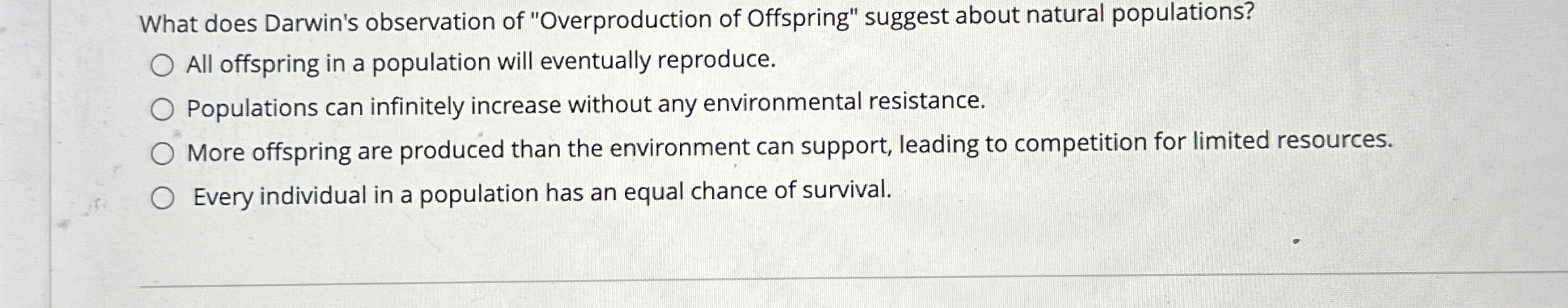 Solved What does Darwin's observation of "Overproduction of | Chegg.com