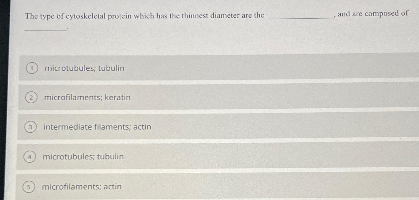 Solved The type of cytoskeletal protein which has the | Chegg.com