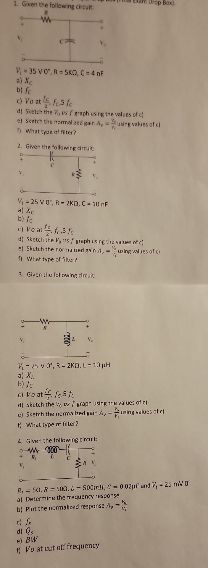 Solved 1. Given the following circuit: Vi=35 V0∘,R=5 | Chegg.com