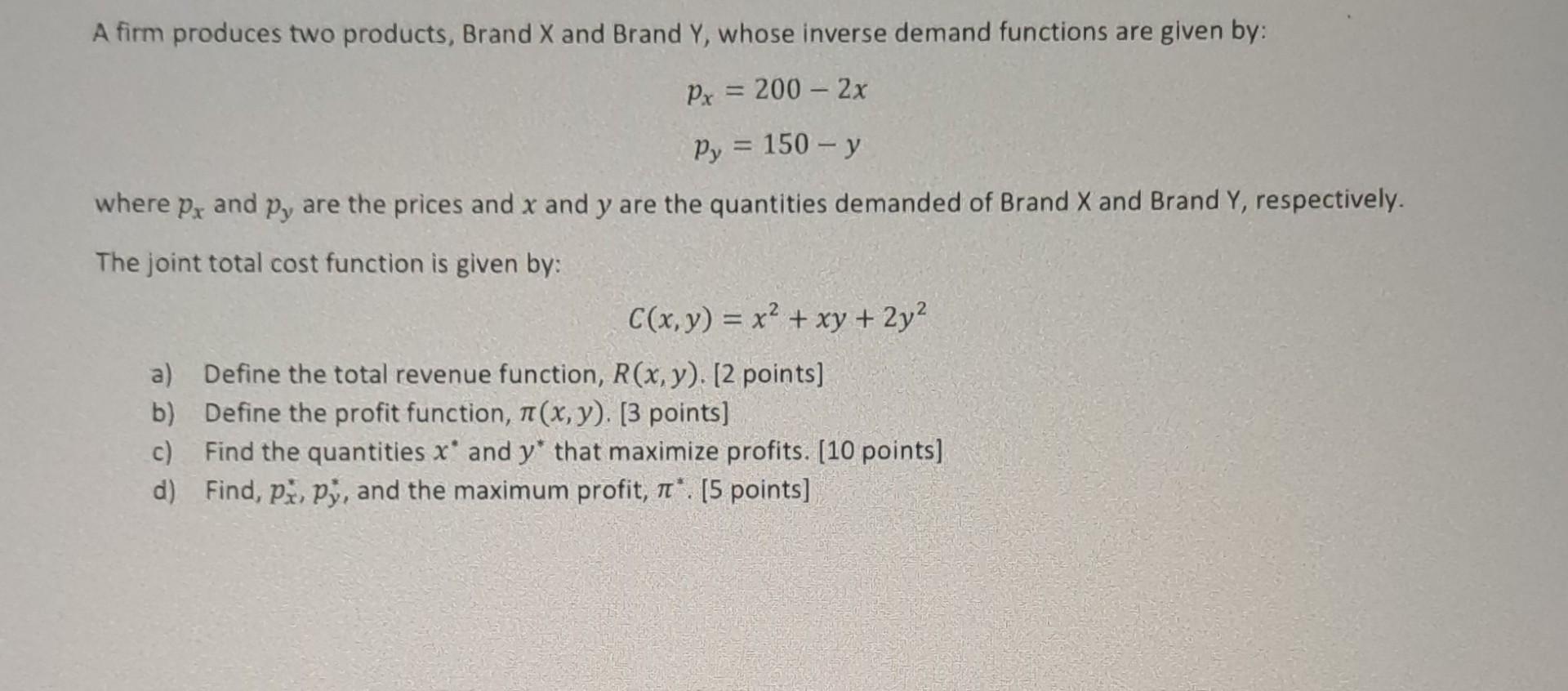 Solved px=200−2xpy=150−y where px and py are the prices and | Chegg.com