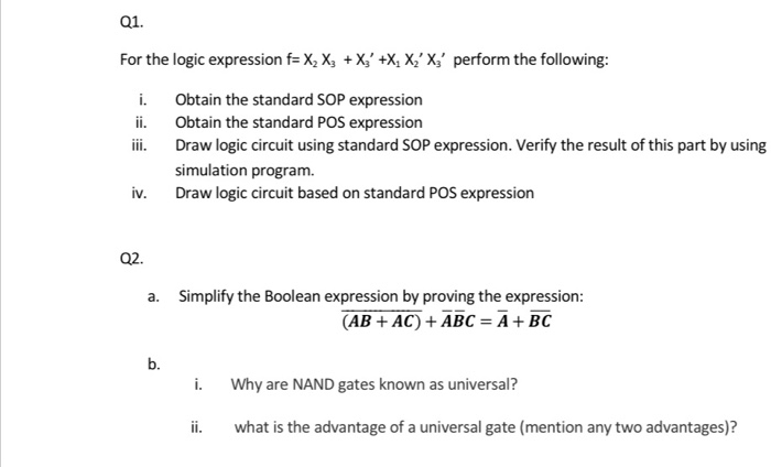 Solved Q1. For the logic expression f= X2 X3 + Xx' +X. X.' | Chegg.com