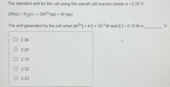 Solved The standard emf for the cell using the overall cell | Chegg.com