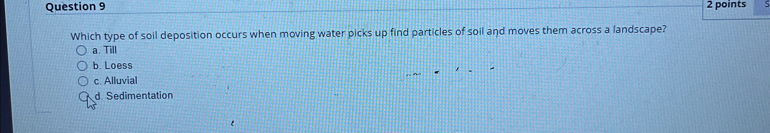 Solved Question 92 ﻿pointsWhich type of soil deposition | Chegg.com