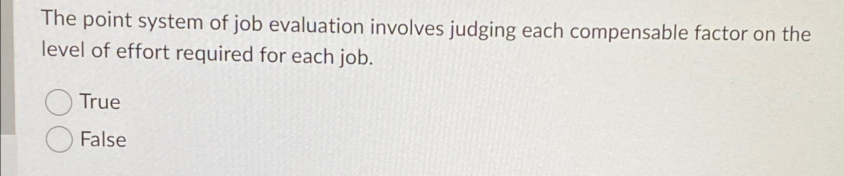 Solved The point system of job evaluation involves judging | Chegg.com