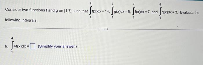 Solved Consider two functions f and g on [1,7] such that | Chegg.com