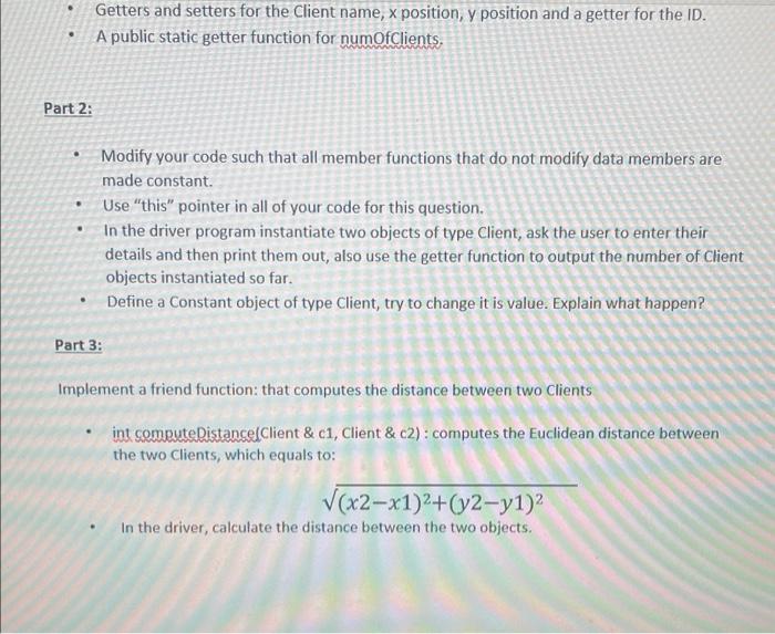 Solved Define and implement a class Client as described | Chegg.com