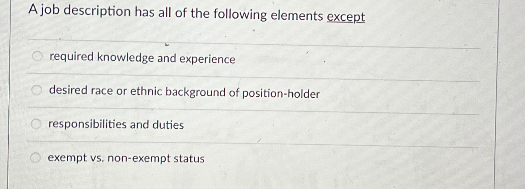 Solved A job description has all of the following elements | Chegg.com