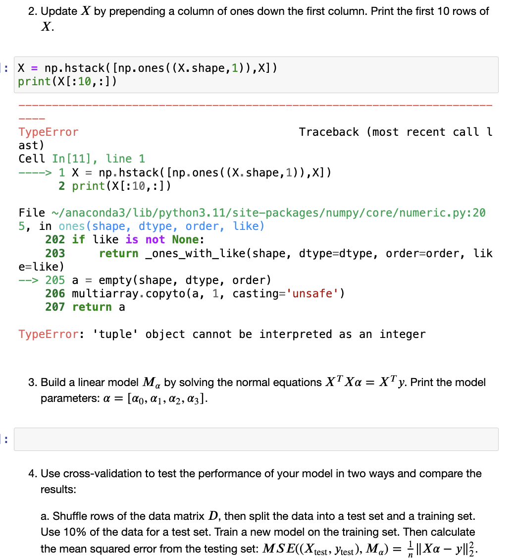 Solved Update x by ﻿prepending a column of ﻿ones down the | Chegg.com