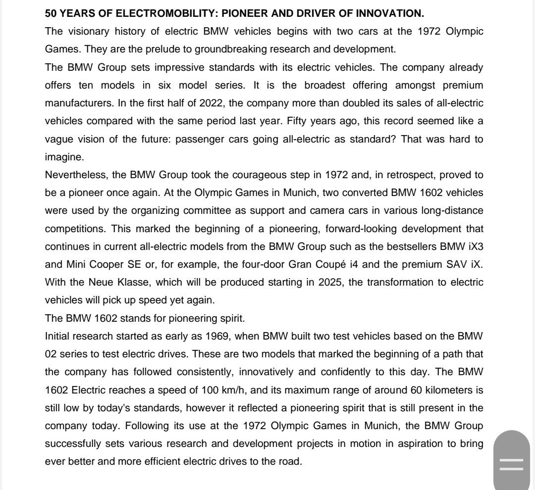 Solved 50 YEARS OF ELECTROMOBILITY: PIONEER AND DRIVER OF | Chegg.com