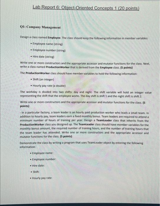 Solved Lab Report 6: Object-Oriented Concepts 1 (20 points) | Chegg.com