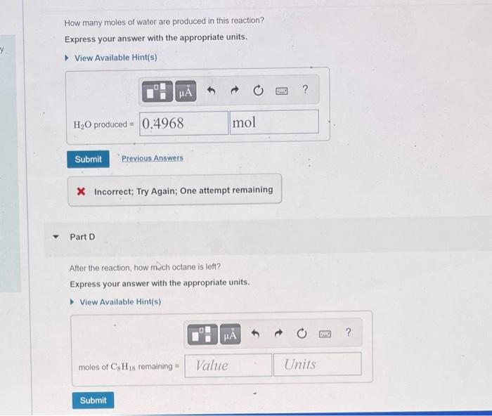 Solved How many moles of water are produced in this | Chegg.com