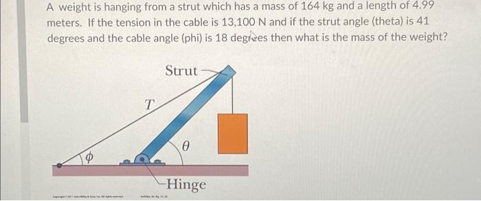 Solved A weight is hanging from a strut which has a mass of | Chegg.com