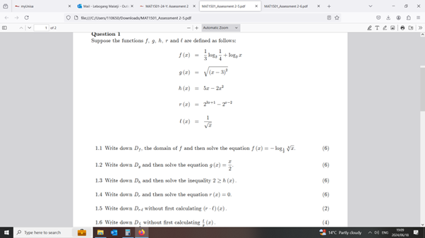 Solved Question 1Suppose the fanctions f,9,h,r ﻿and l ﻿are | Chegg.com