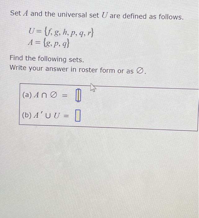 Solved Set A and the universal set U are defined as follows. | Chegg.com