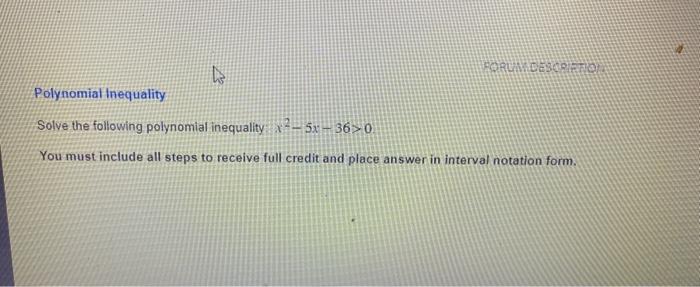 Solved Polynomial inequality Solve the following polynomial | Chegg.com Solved Polynomial inequality Solve the following polynomial | Chegg.com