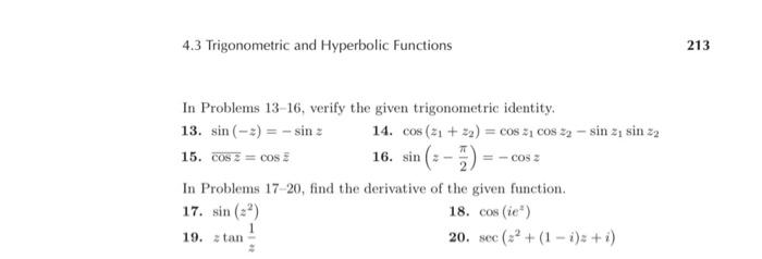 Solved 4.3 Trigonometric and Hyperbolic Functions 213 = - | Chegg.com