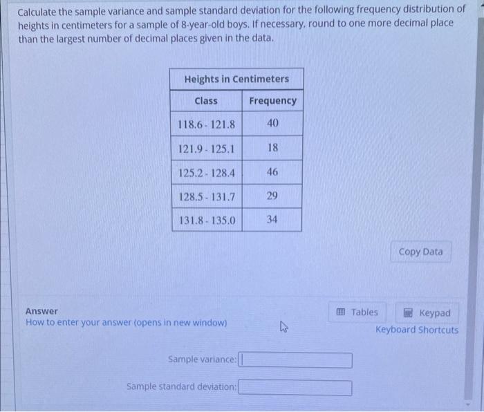 Solved Calculate the sample variance and sample standard | Chegg.com