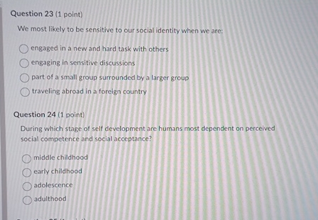Solved Question 23 (1 ﻿point)We most likely to be sensitive | Chegg.com