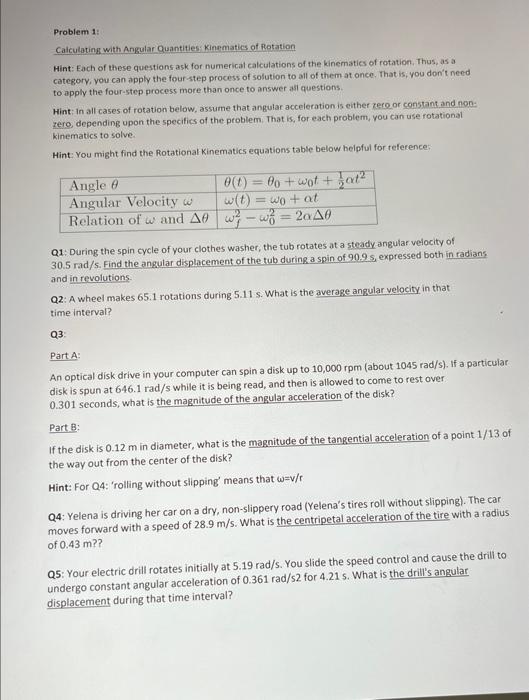 Solved Problem 1: Calculating with Angular Quantities | Chegg.com