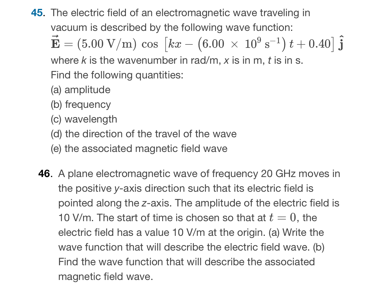 Solved The electric field of an electromagnetic wave | Chegg.com