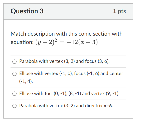 Solved Question 31 ptsMatch description with this conic | Chegg.com