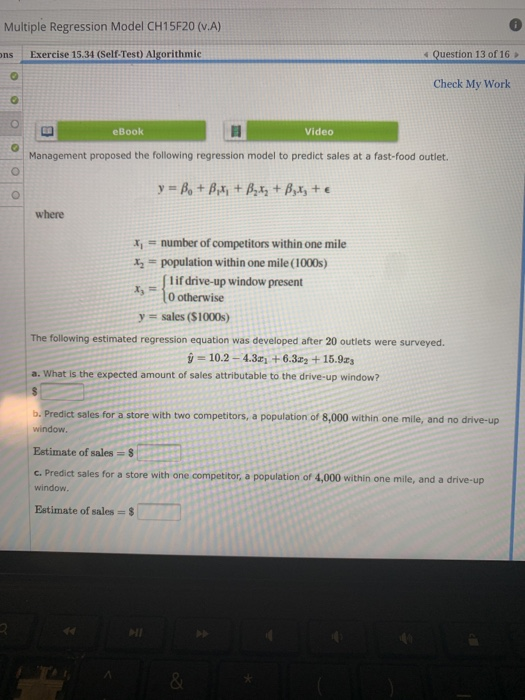 Solved Multiple Regression Model CH15F20 (v.A) ons Exercise | Chegg.com
