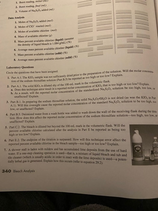 Experiment 29 Bleach Analysis Bleach is used for | Chegg.com