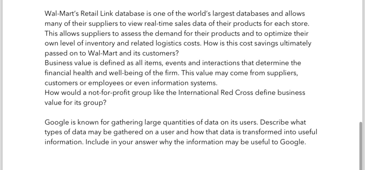 Solved Wal-Mart's Retail Link database is one of the world's | Chegg.com