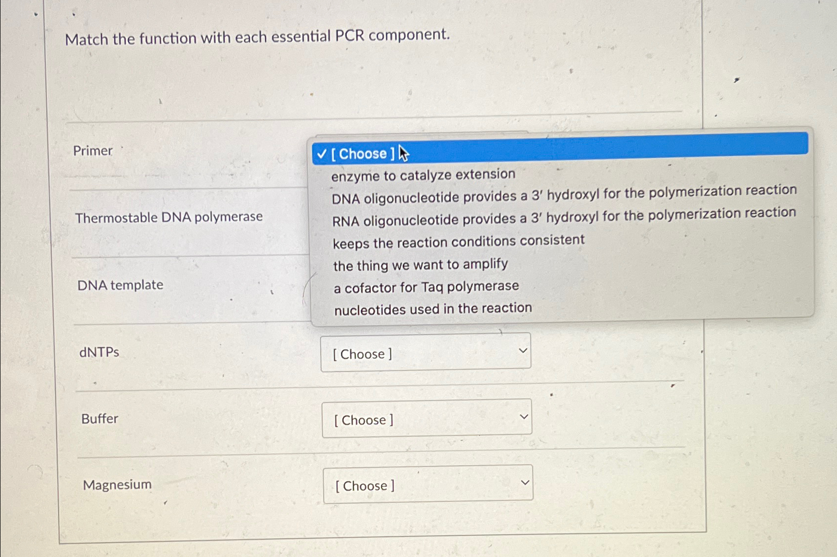 Solved Match the function with each essential PCR | Chegg.com