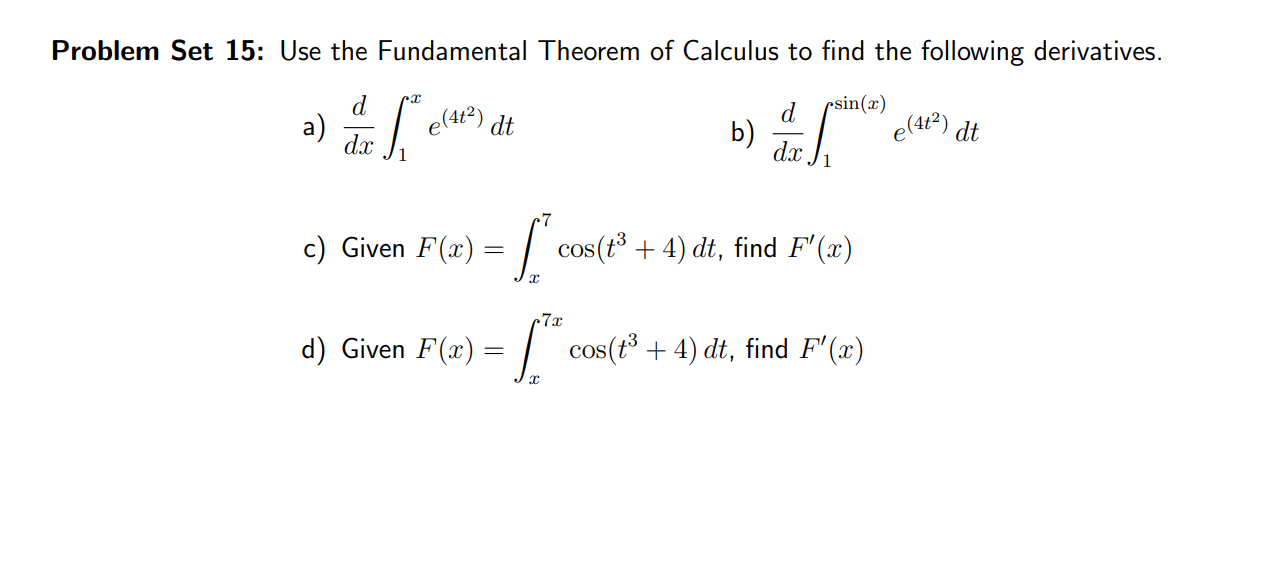 Solved Problem Set 15: Use the Fundamental Theorem of | Chegg.com