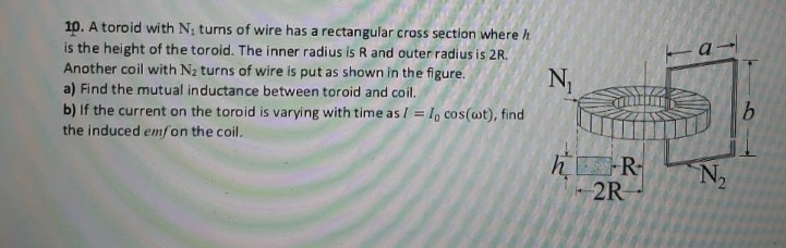 Solved --- 10. A toroid with N, turns of wire has a | Chegg.com
