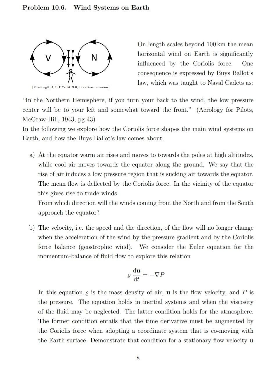 Solved Problem 10.6. Wind Systems on Earth N On length | Chegg.com
