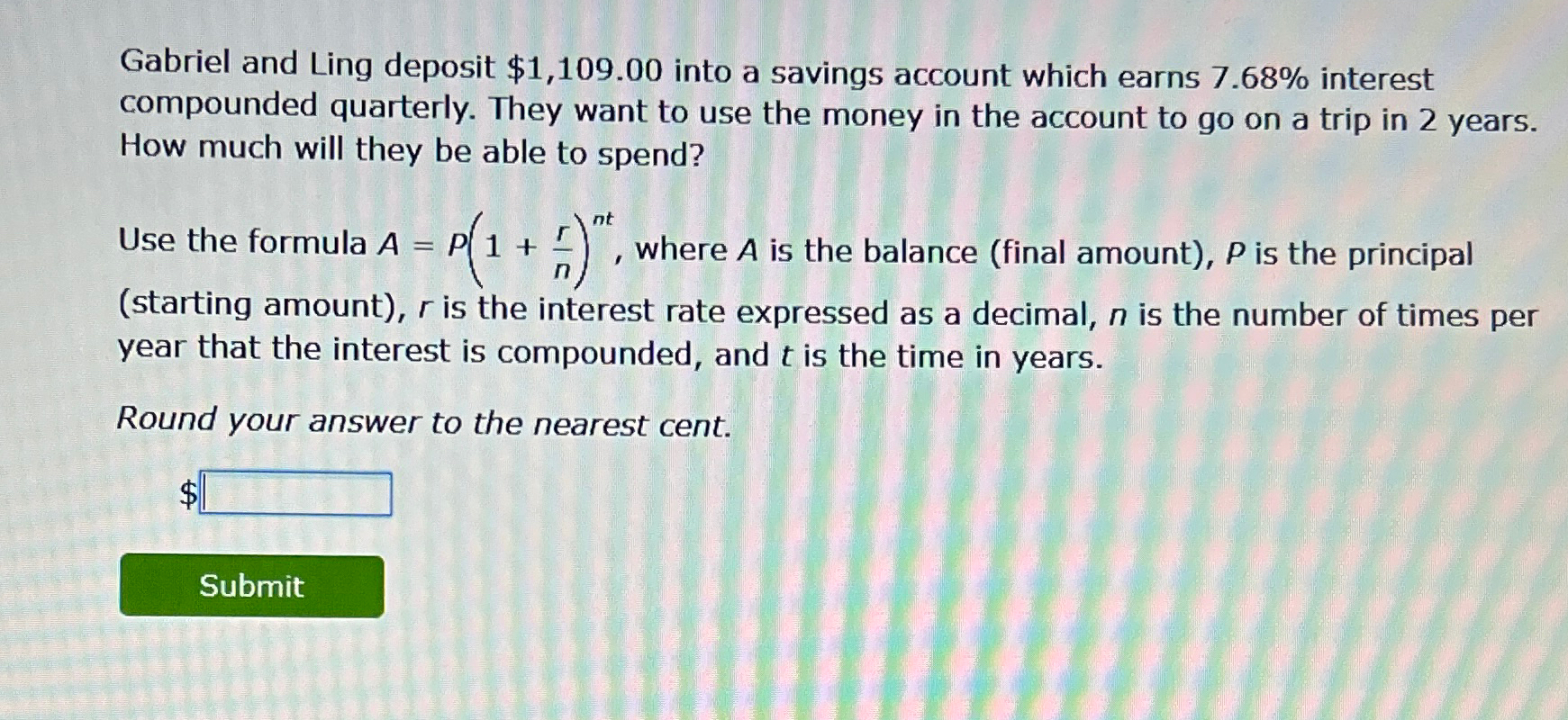 Solved Gabriel and Ling deposit $1,109.00 ﻿into a savings | Chegg.com