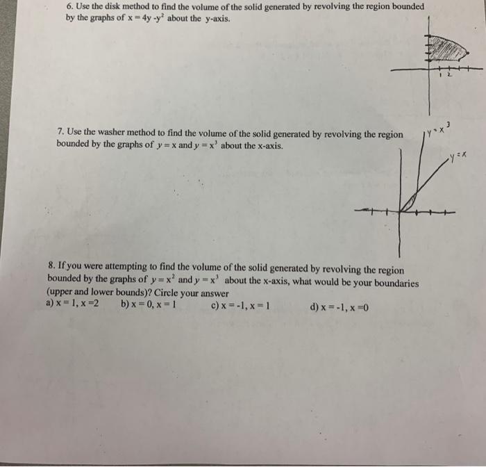 Solved 6. Use the disk method to find the volume of the | Chegg.com