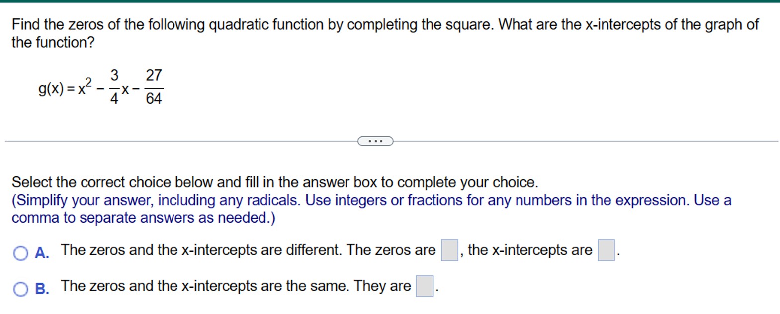 Solved Find the zeros of the following quadratic function by | Chegg.com