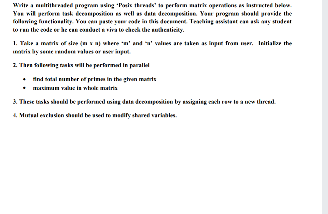 Solved Write A Multithreaded Program Using Posix Threads