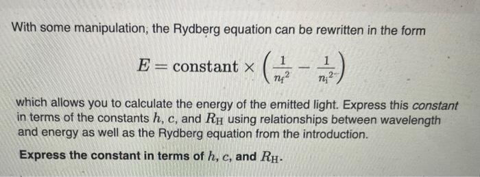 Solved With some manipulation; the Rydberg equation can be | Chegg.com