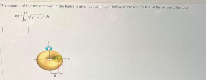 [Solved]: The volume of the torus shown in the figure is gi