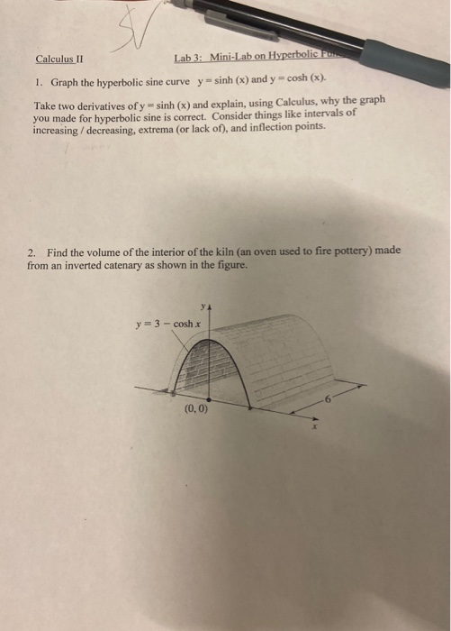 Solved Calculus II Lab 3: Mini-Lab on Hyperbolic P. 1. Graph | Chegg.com