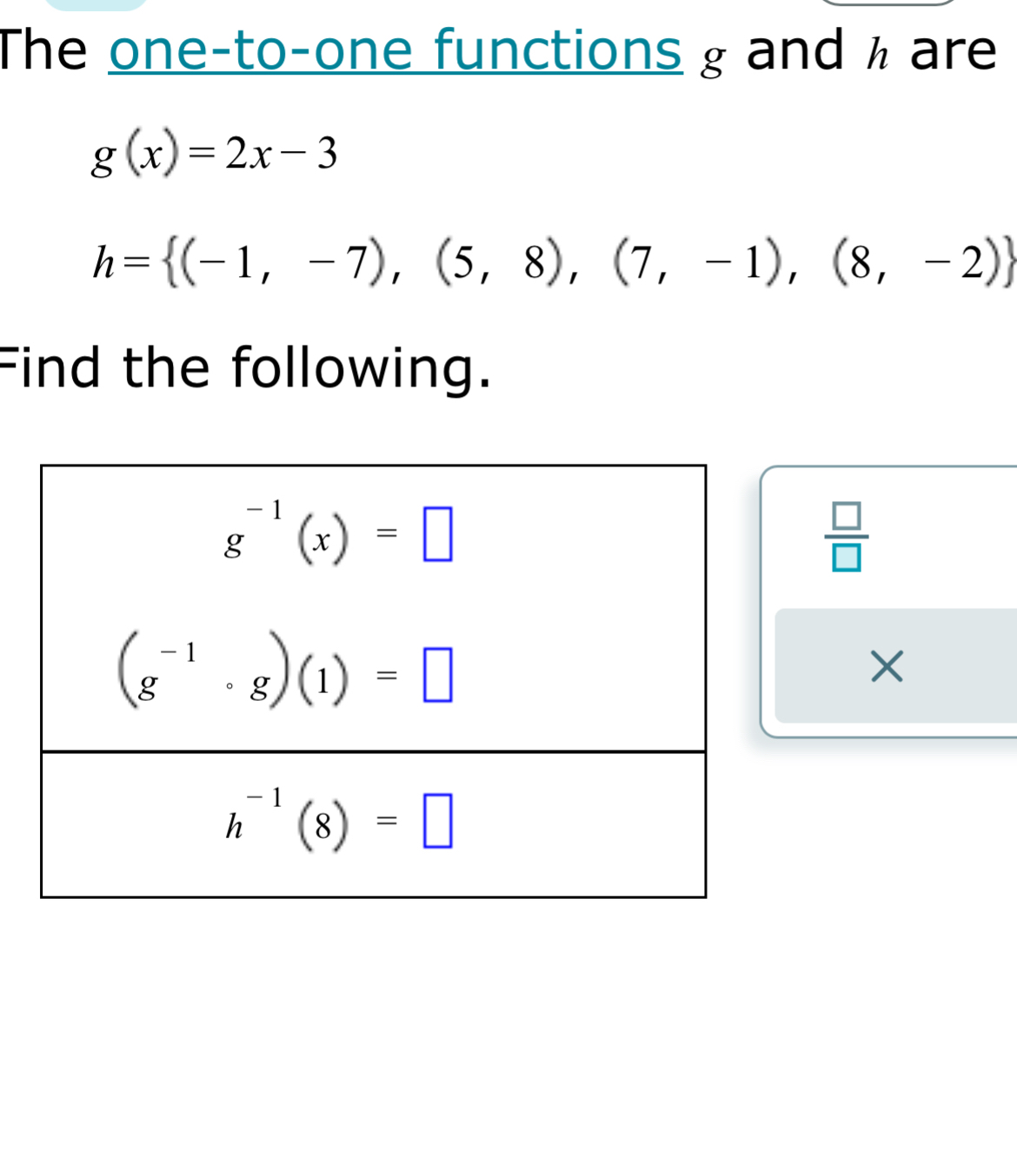 Solved The one-to-one functions g ﻿and h | Chegg.com