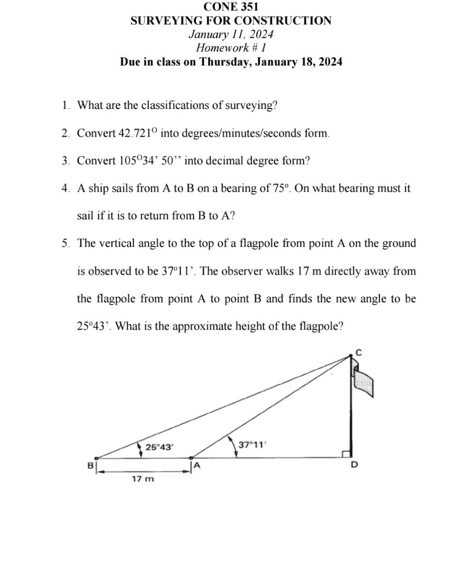 Solved CONE 351SURVEYING FOR CONSTRUCTIONJanuary | Chegg.com