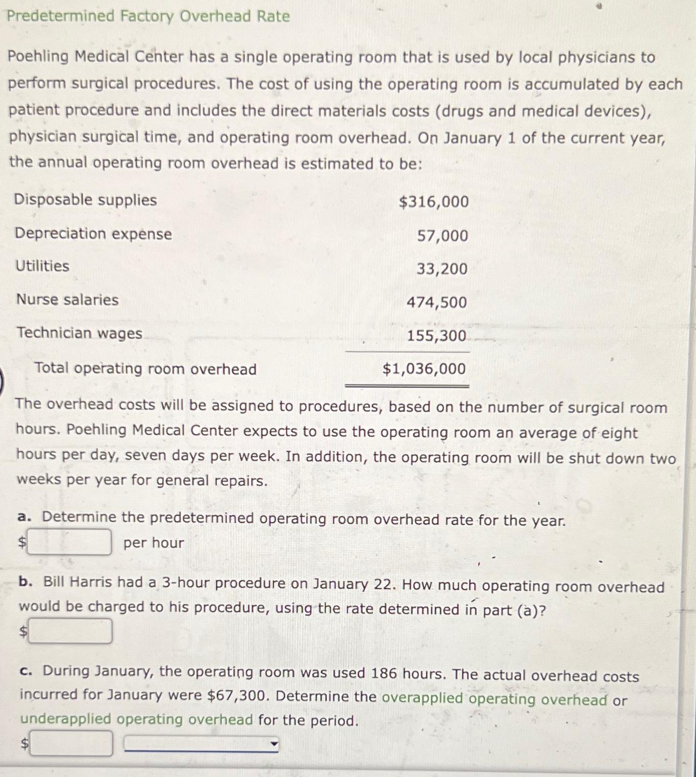 Solved Predetermined Factory Overhead RatePoehling Medical | Chegg.com