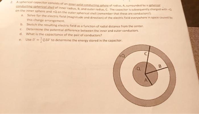 Solved a 2. A spherical capacitor consists of an inner solid | Chegg.com
