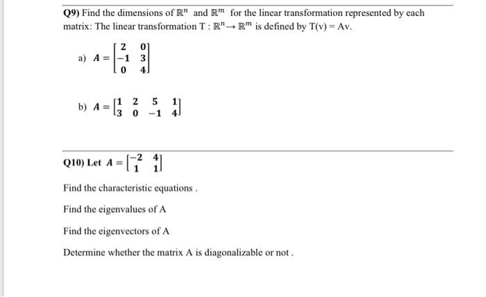 Solved Q9 Find The Dimensions Of Mathbb{r} {n}
