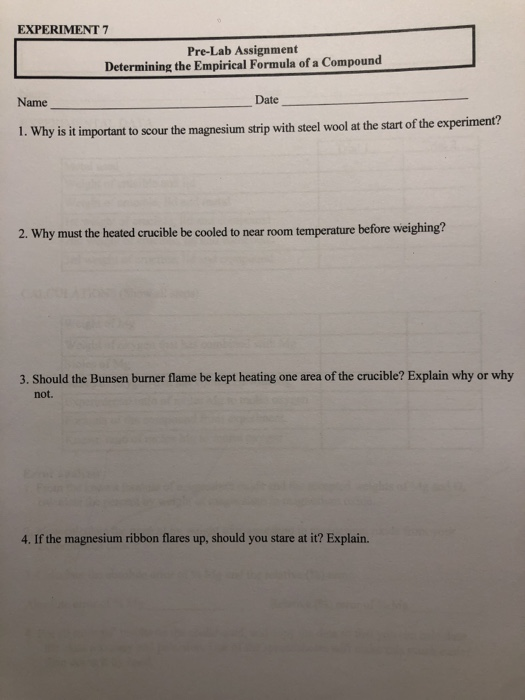 Solved EXPERIMENT 7 Pre-Lab Assignment Determining the | Chegg.com